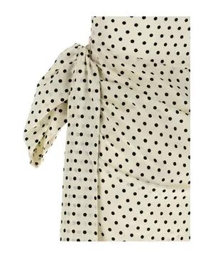 SELF-PORTRAIT Polka Dot Draped One-shoulder Mini Dress - Nude