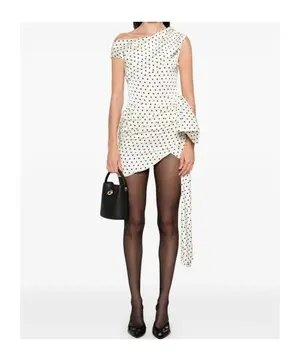SELF-PORTRAIT Polka Dot Draped One-shoulder Mini Dress - Nude
