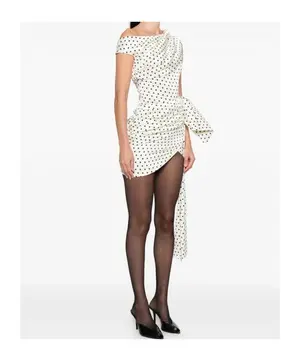 SELF-PORTRAIT Polka Dot Draped One-shoulder Mini Dress - Nude