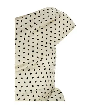SELF-PORTRAIT Polka Dot Draped One-shoulder Mini Dress - Nude