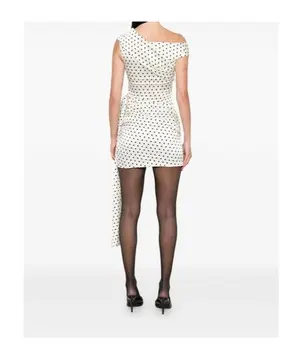 SELF-PORTRAIT Polka Dot Draped One-shoulder Mini Dress - Nude