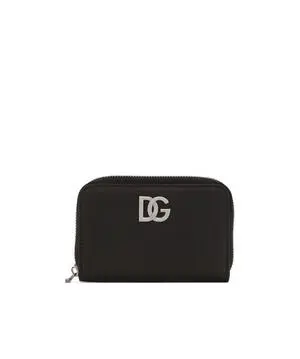 Dolce & Gabbana Dolce Gabbana Logo Plaque Zipped Compact Wallet - Black