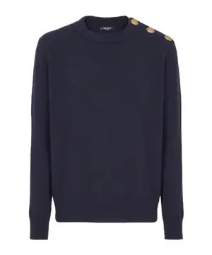 Balmain Eco-cashmere Jumper With Button Detailing - Navy Blue