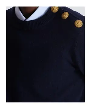 Balmain Eco-cashmere Jumper With Button Detailing - Navy Blue