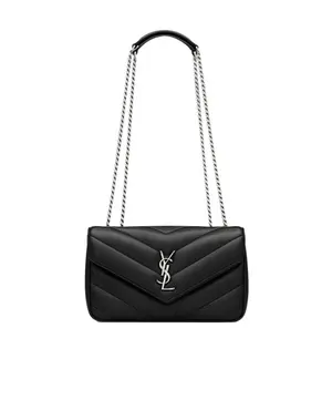 Saint Laurent Loulou Logo Plaque Small Shoulder Bag - Black