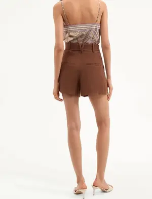 Veronica Beard Piper Stretch-linen Belted Shorts - Brown