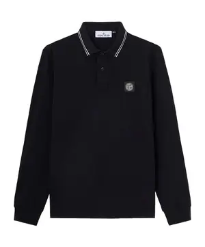 Stone Island Logo Patch Long-sleeved Polo Shirt - Blue
