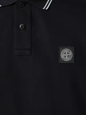 Stone Island Logo Patch Long-sleeved Polo Shirt - Blue