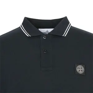 Stone Island Logo Patch Long-sleeved Polo Shirt - Blue