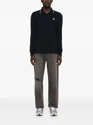 Stone Island Logo Patch Long-sleeved Polo Shirt - Blue