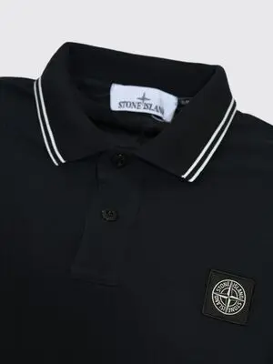 Stone Island Logo Patch Long-sleeved Polo Shirt - Blue