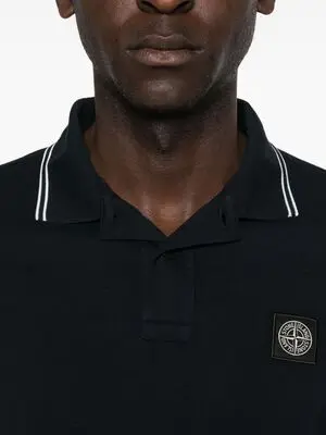 Stone Island Logo Patch Long-sleeved Polo Shirt - Blue