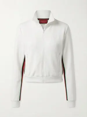 Gucci Jersey Drill Zip-up Jacket With Webbing Stripes
