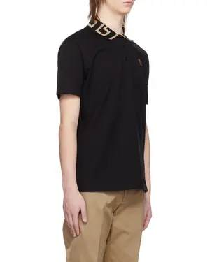 Versace Logo Patch Short-sleeved Polo Shirt - Black