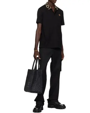Versace Logo Patch Short-sleeved Polo Shirt - Black
