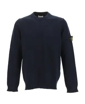 Stone Island Crewneck Knitted Jumper With Sleeve Badge - Blue