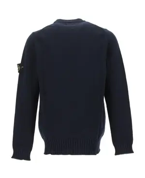 Stone Island Crewneck Knitted Jumper With Sleeve Badge - Blue