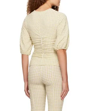 GANNI Gingham Check Gathered Blouse