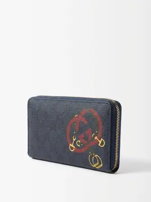 Gucci Chinese New Year Series Decorative Print Gg Full Zip Wallet - Dark Blue/multicolour