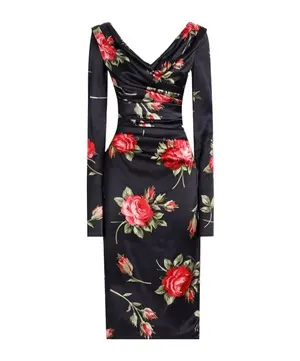 Dolce & Gabbana Ruched Floral Long Sleeve Midi Dress - Multicolour