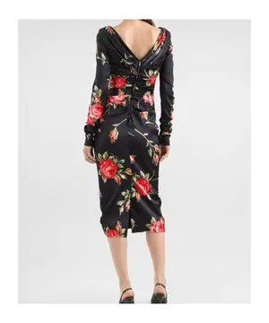 Dolce & Gabbana Ruched Floral Long Sleeve Midi Dress