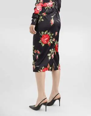 Dolce & Gabbana Ruched Floral Long Sleeve Midi Dress