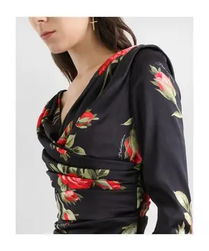 Dolce & Gabbana Ruched Floral Long Sleeve Midi Dress