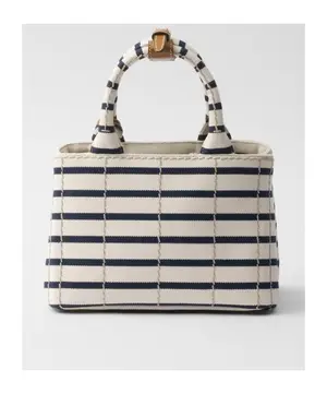 Prada Jardinière Mini Striped Cotton Canvas Bag - Nude