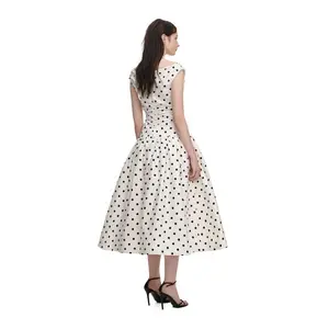 SELF-PORTRAIT Polka Dot Off-shoulder Sweetheart Neckline Flared Midi Dress