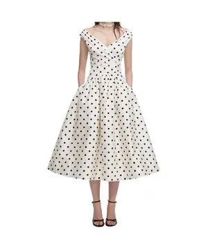 SELF-PORTRAIT Polka Dot Off-shoulder Sweetheart Midi Dress
