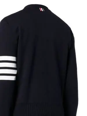 Thom Browne 4-bar Crewneck Jumper With Button Details - Navy Blue