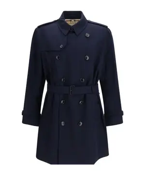 Burberry Double Breasted Belted Trench Coat - Navy