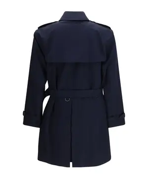 Burberry Double Breasted Belted Trench Coat - Navy