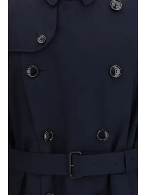 Burberry Double Breasted Belted Trench Coat - Navy