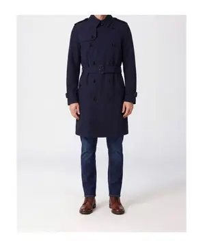 Burberry Double Breasted Belted Trench Coat - Navy