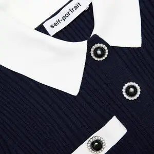 SELF-PORTRAIT Contrast Collar Knitted Mini Dress - Navy Blue