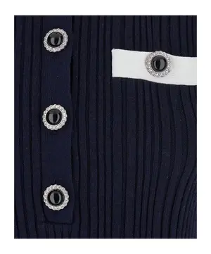 SELF-PORTRAIT Contrast Collar Knitted Mini Dress - Navy Blue