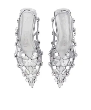 Attico Pointed Toe Slingback Flat Sandals With Hollow Detailing - Silver