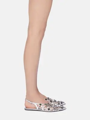 Attico Pointed Toe Slingback Flat Sandals With Hollow Detailing - Silver