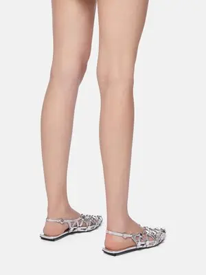 Attico Pointed Toe Slingback Flat Sandals With Hollow Detailing - Silver