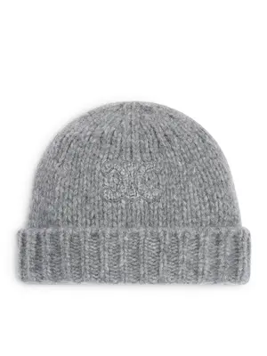 Celine Triomphe Beanie In Cashmere And Silk - Light Grey