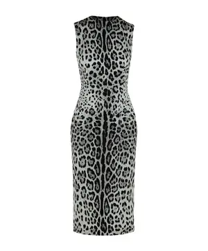Dolce & Gabbana Leopard Print Sleeveless Midi Dress - Gray