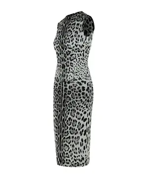 Dolce & Gabbana Leopard Print Sleeveless Midi Dress - Gray