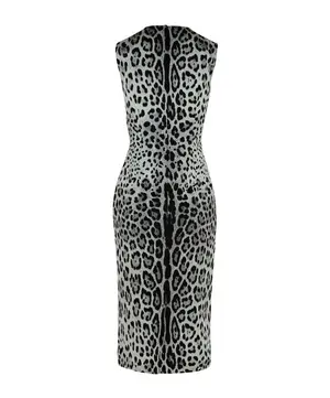 Dolce & Gabbana Leopard Print Sleeveless Midi Dress - Gray