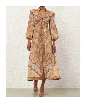 Zimmermann Wanderlust Plunge Midi Dress - Tapestry Multi
