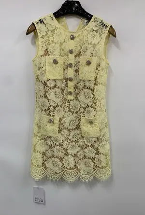 SELF-PORTRAIT Embellished Lace Mini Dress - Yellow