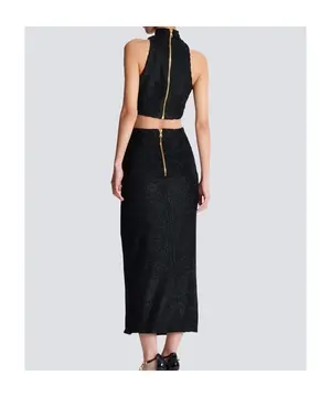Balmain Baroque Pattern Midi Skirt With Slit Hem - Black