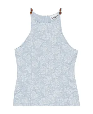 GANNI Jacquard Sleeveless Top With Beaded Details