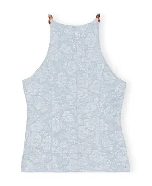 GANNI Jacquard Sleeveless Top With Beaded Details
