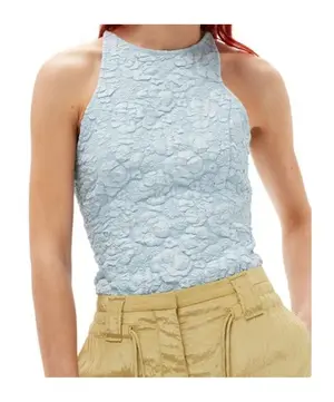 GANNI Jacquard Sleeveless Top With Beaded Details